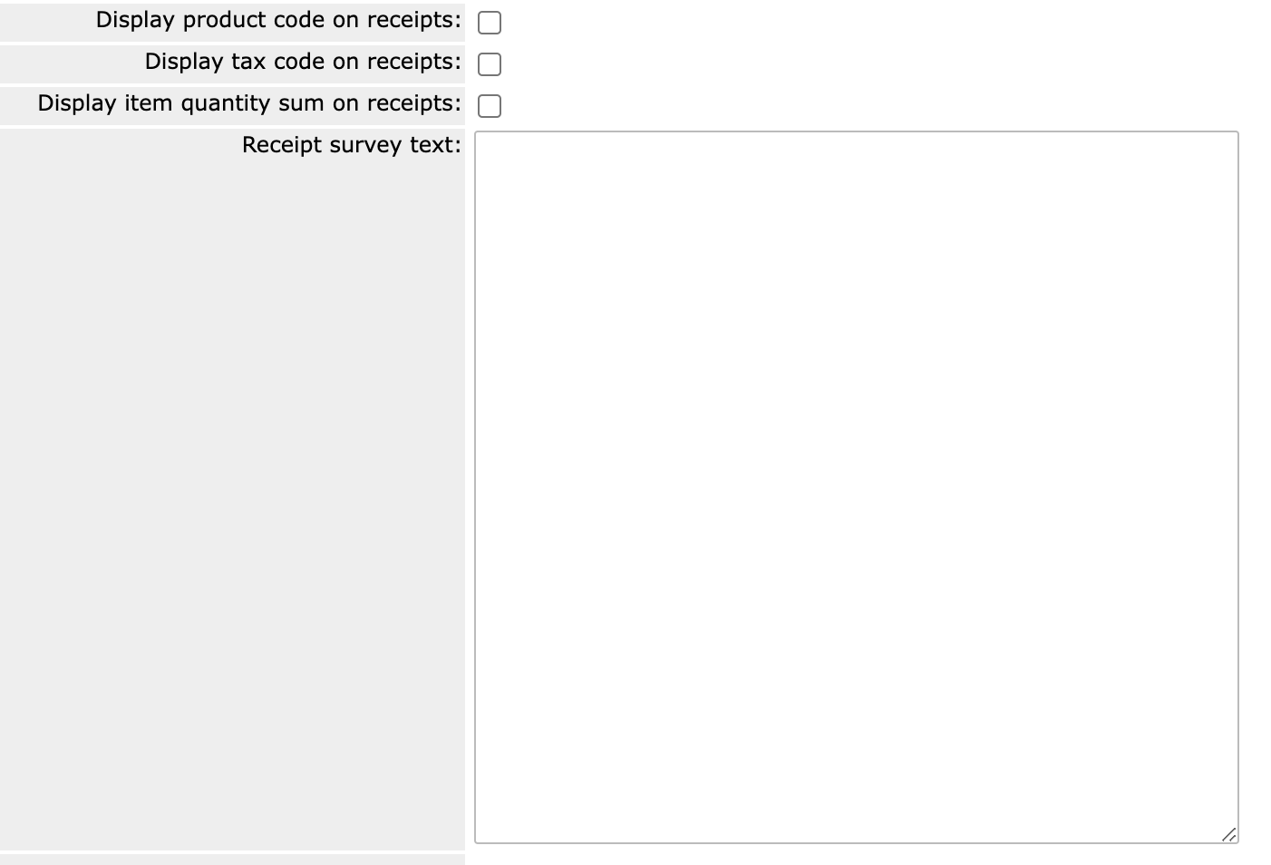 Advanced Location Settings - Receipt Options
