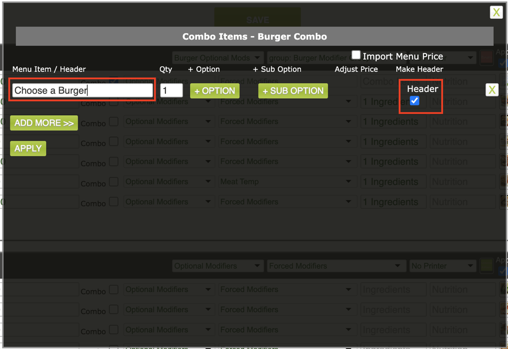 Combo Builder