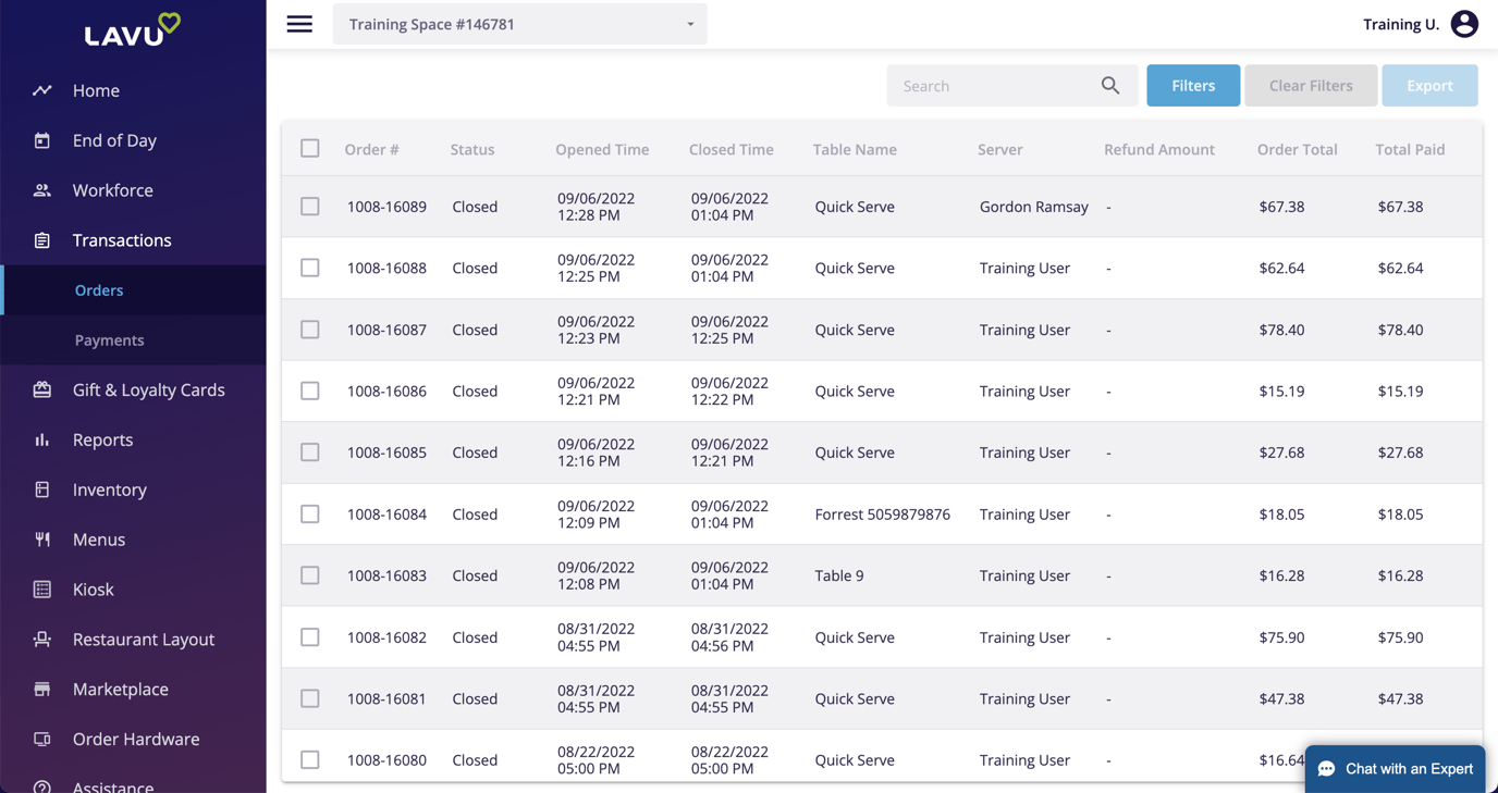 Control Panel - Transactions
