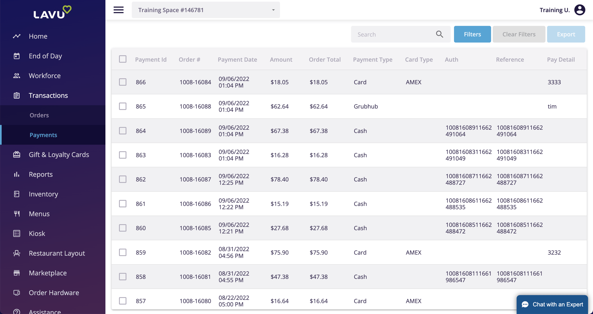 Control Panel - Transactions