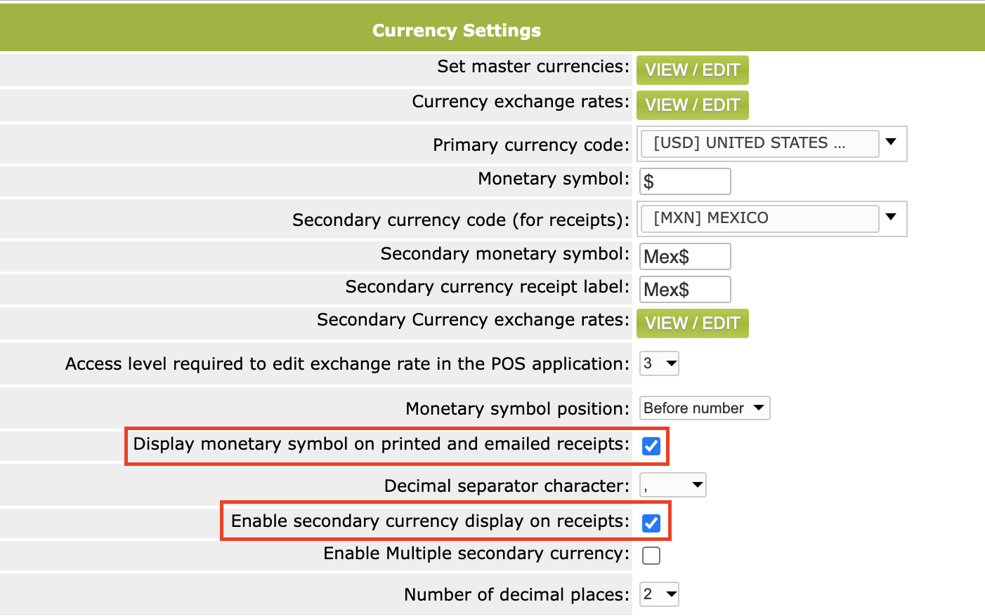 Dual Currency on Printed Receipts