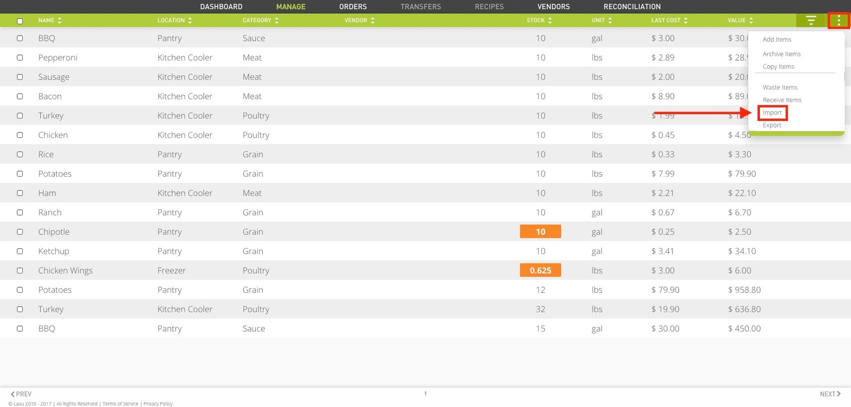 Inventory Import and Export