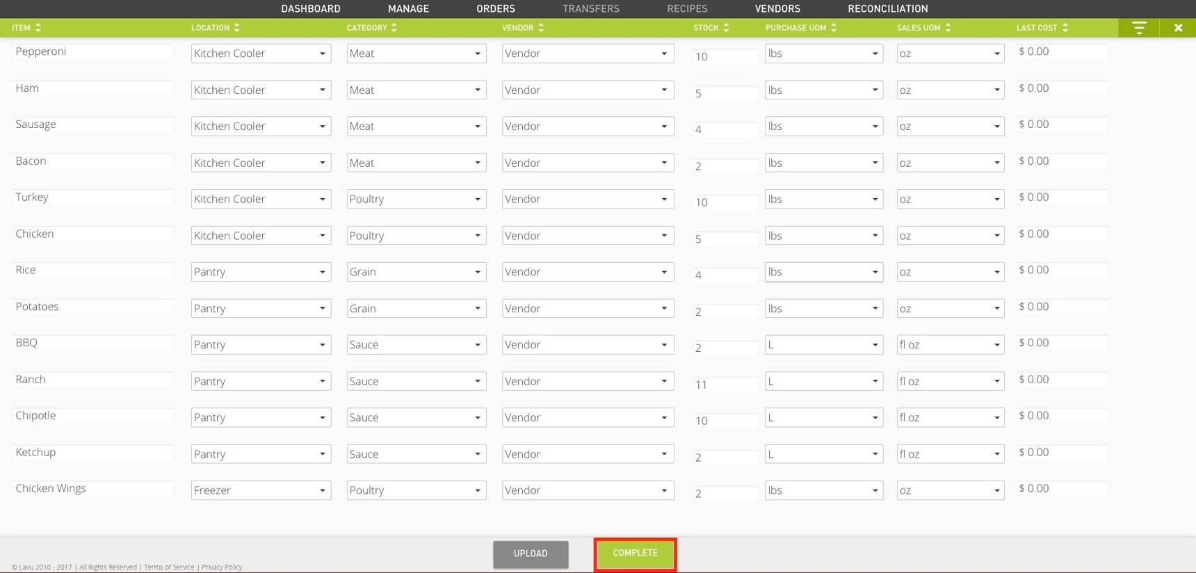 Inventory Import and Export