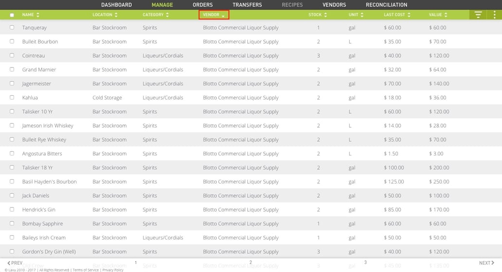 Inventory Manage Tab