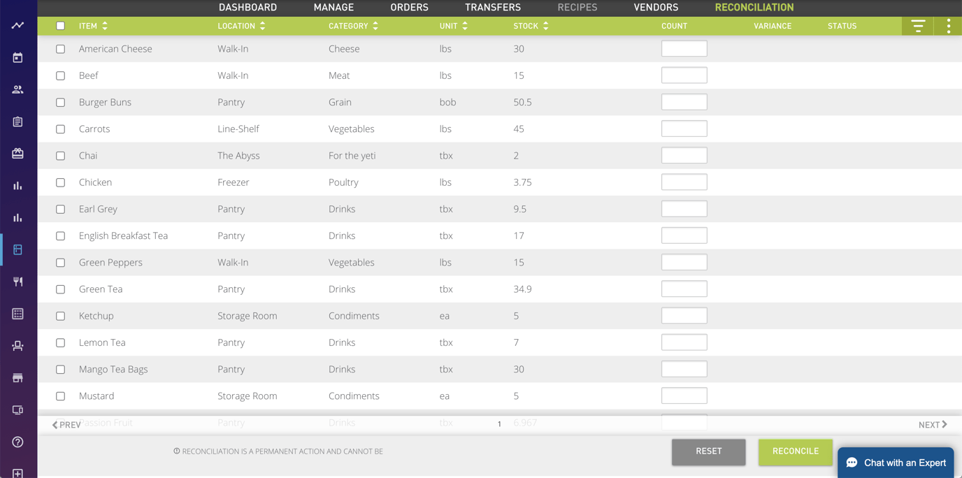 Inventory: Reconciliation