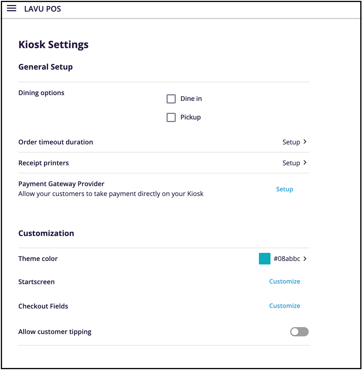 Lavu Kiosk - Basic Customization