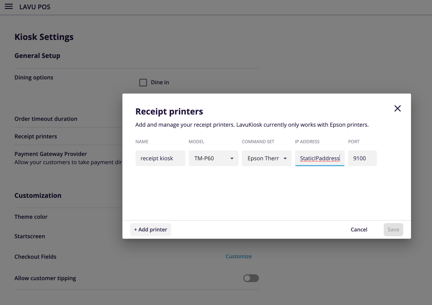 Lavu Kiosk - Basic Customization