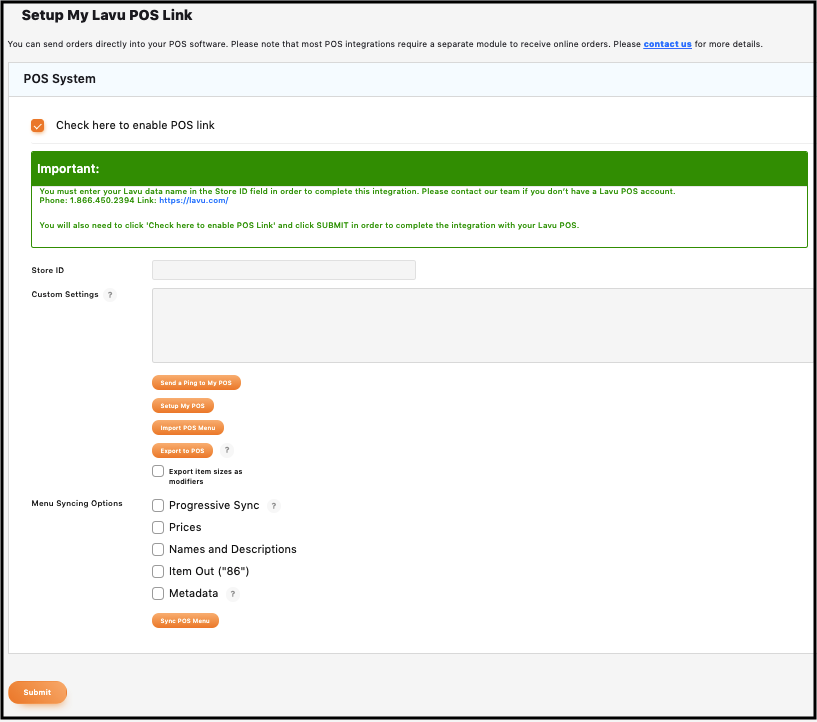 Lavu POS link functions
