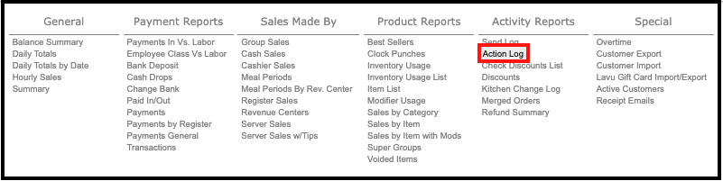 Lavu Reports - The Action Log