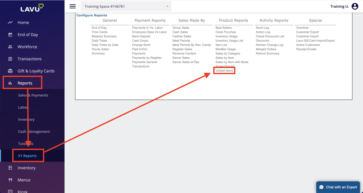 Lavu Reports - Voided Items