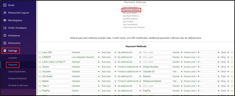 Lavu Integrated Payments Canada - Recommended Settings