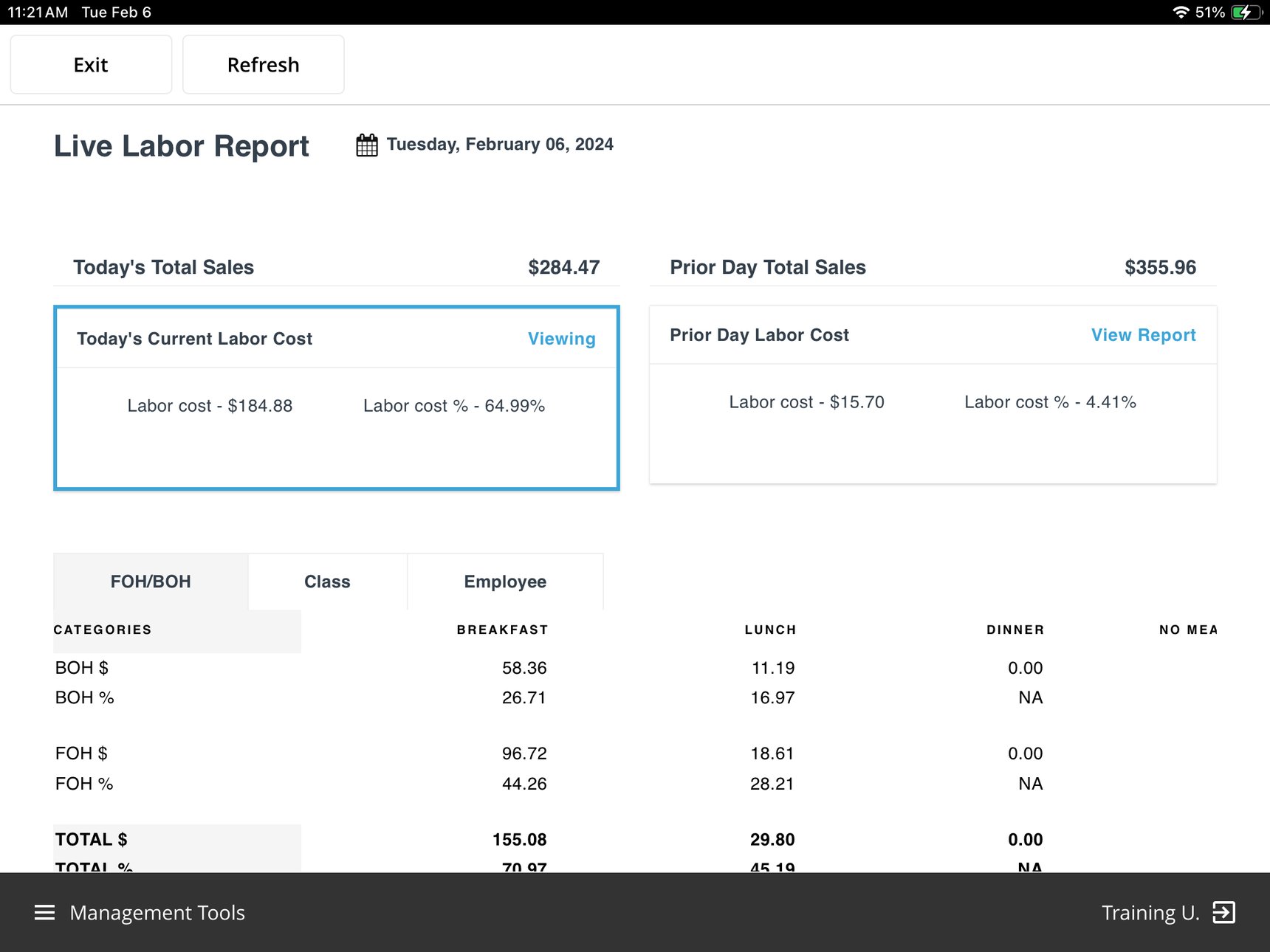 Management Tools - Live Labor Report