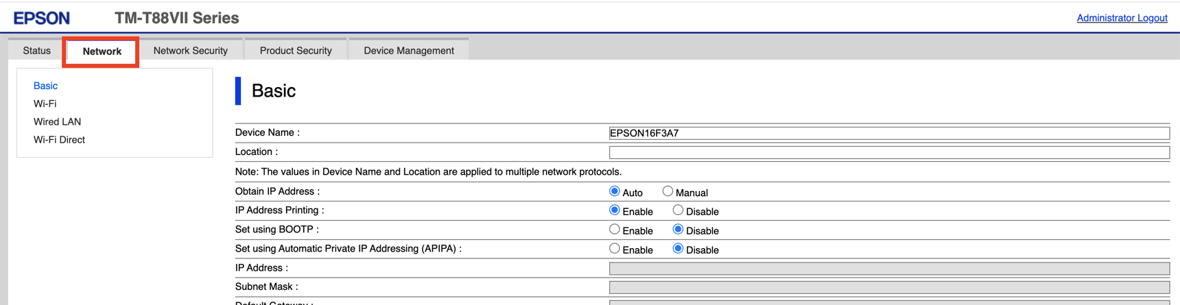 Setting a Static IP Address to the Epson TM-m30iii Thermal Receipt Printer