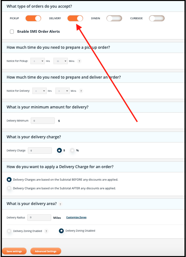 Menu Drive - How do I set up delivery?