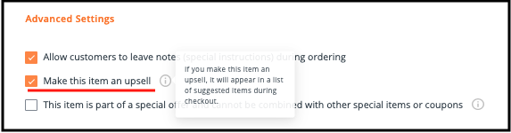 Menu Items - Advanced Settings