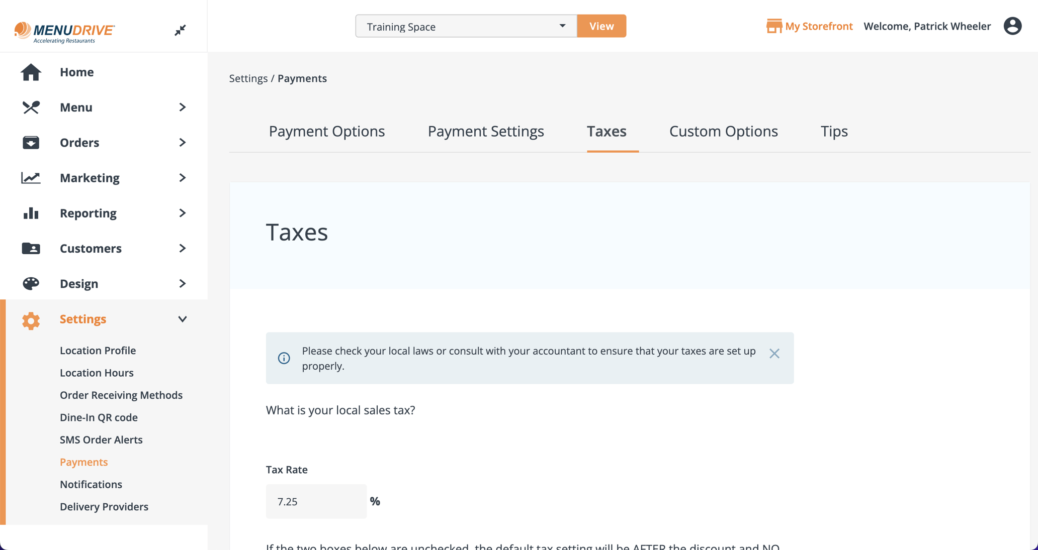 Menu Drive Payments - Taxes