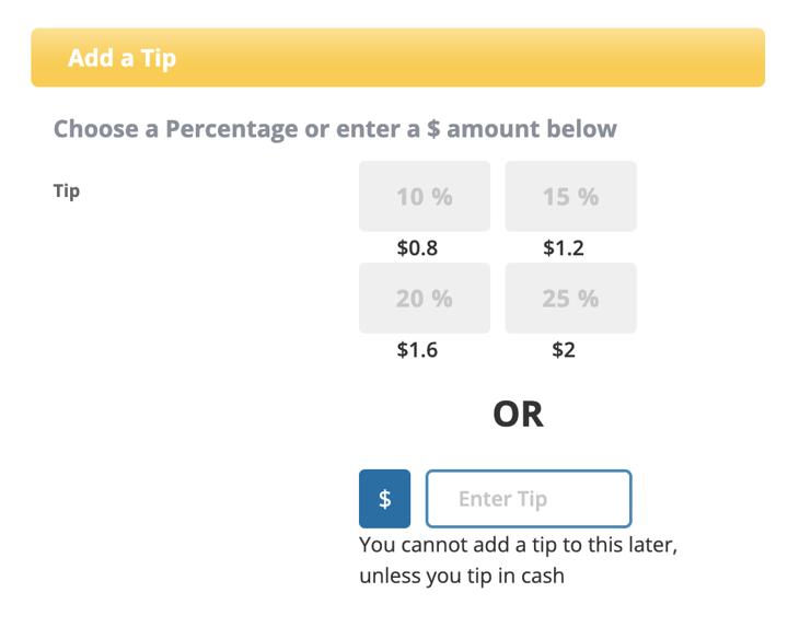 Menu Drive Payments - Tips