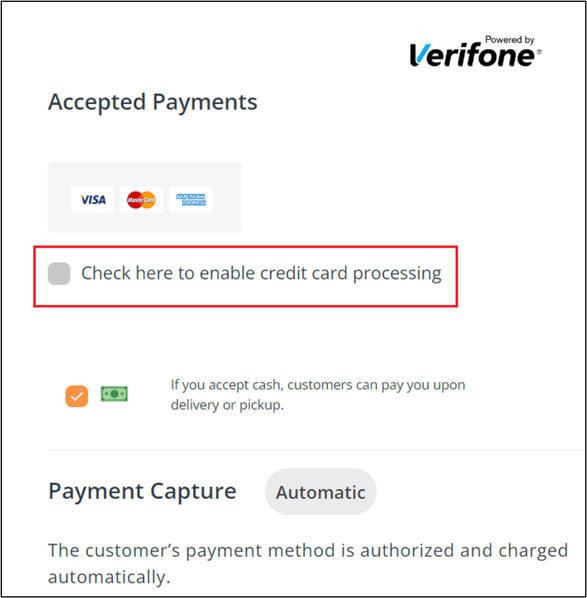 Menu Drive and Verifone
