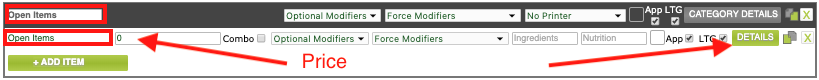 Creating Open Items in Lavu