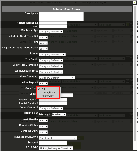 Creating Open Items in Lavu