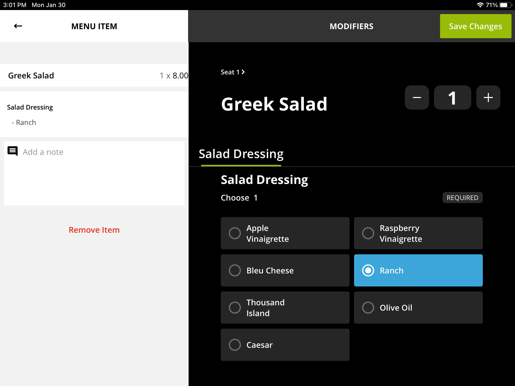 Updating Modifiers on an Order