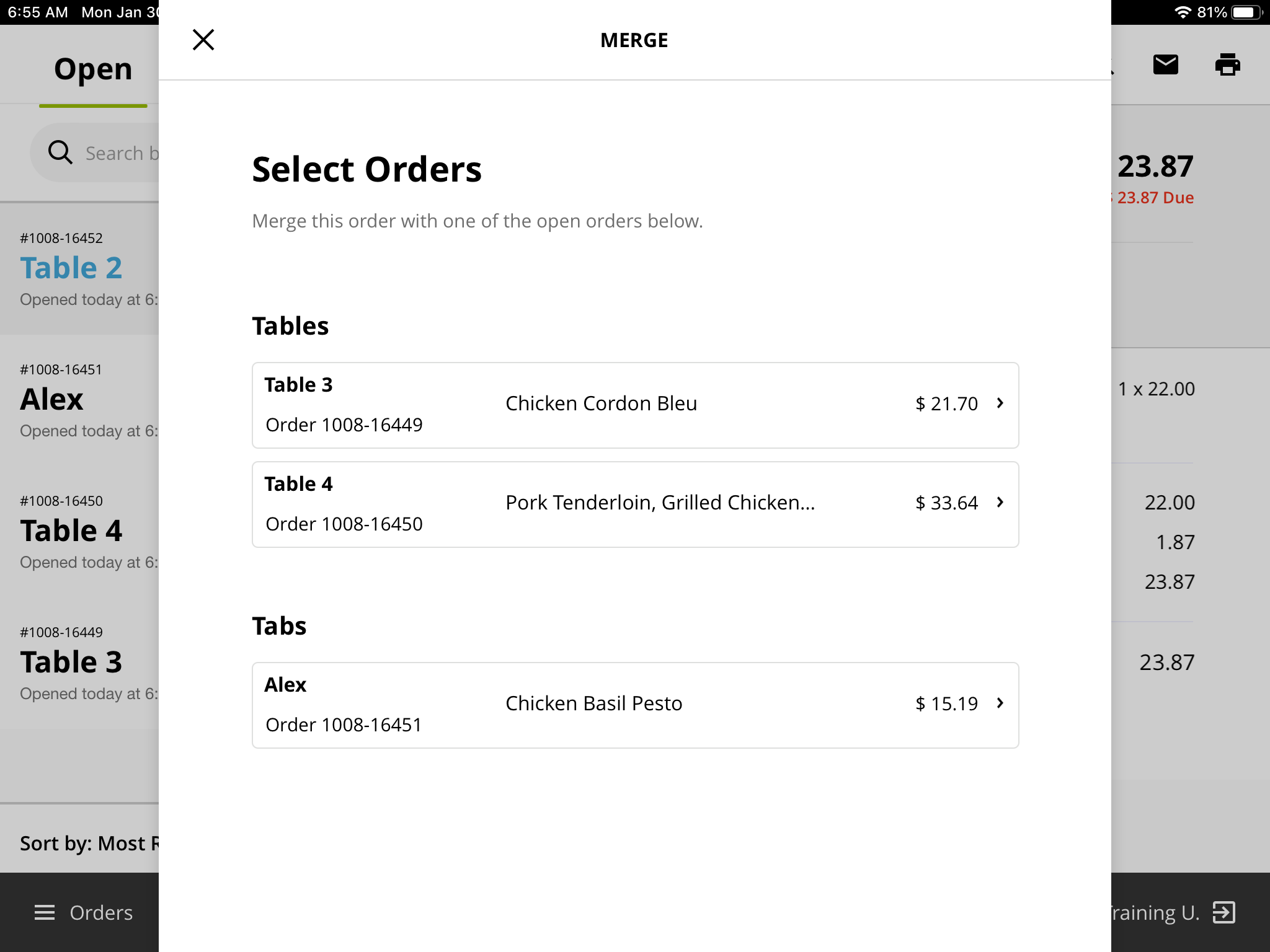 POS - Merging Orders
