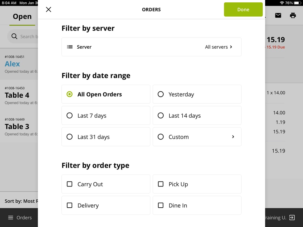 POS - The Orders Page