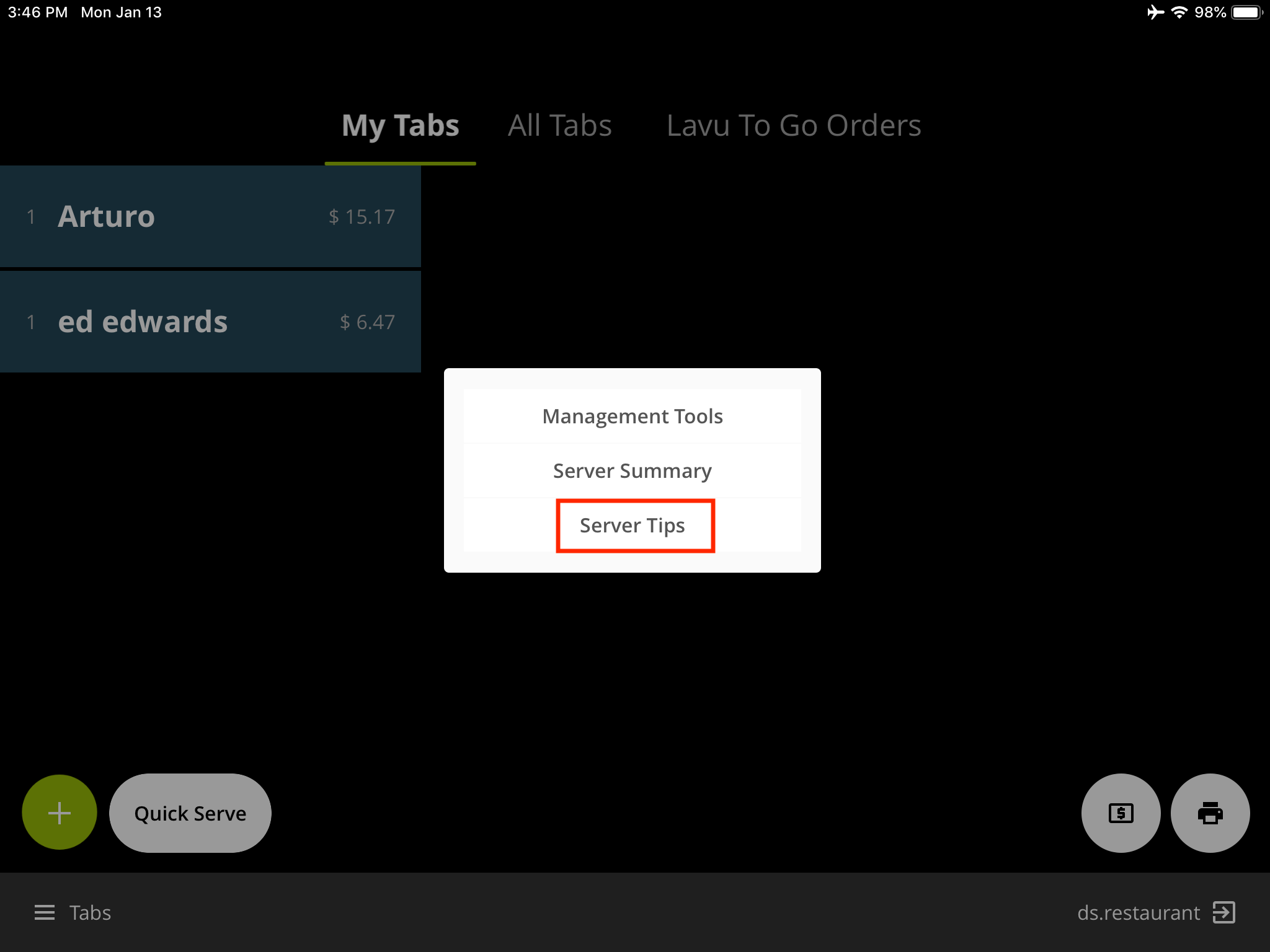 Editing Tips on the POS (Server Tips)