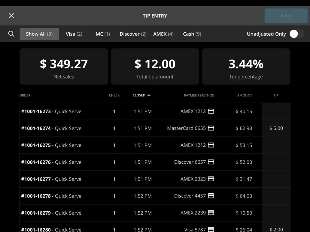 Editing Tips on the POS (Server Tips)