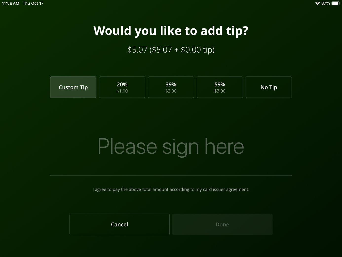 Customize the Sign and Tip Screen