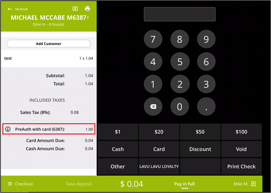 Pre-Authorization Flow on POS App