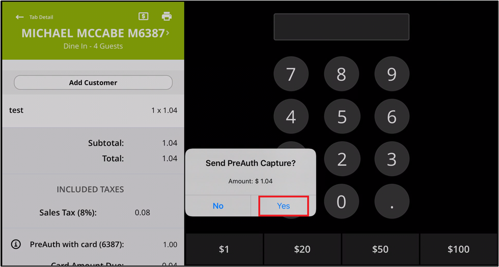 Pre-Authorization Flow on POS App